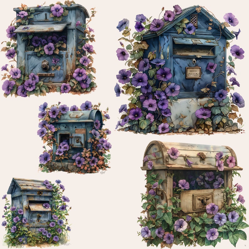 20 Floral Mailbox Clipart Bundle, Vintage Mailbox PNG, Post Office ...