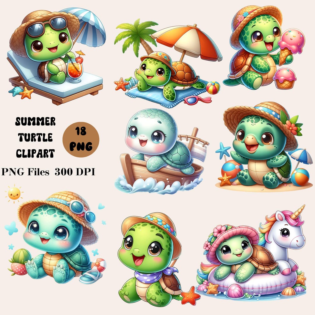 18 Summer Turtle Clipart, Sea Turtle Clipart, Baby Turtle PNG, Beach ...