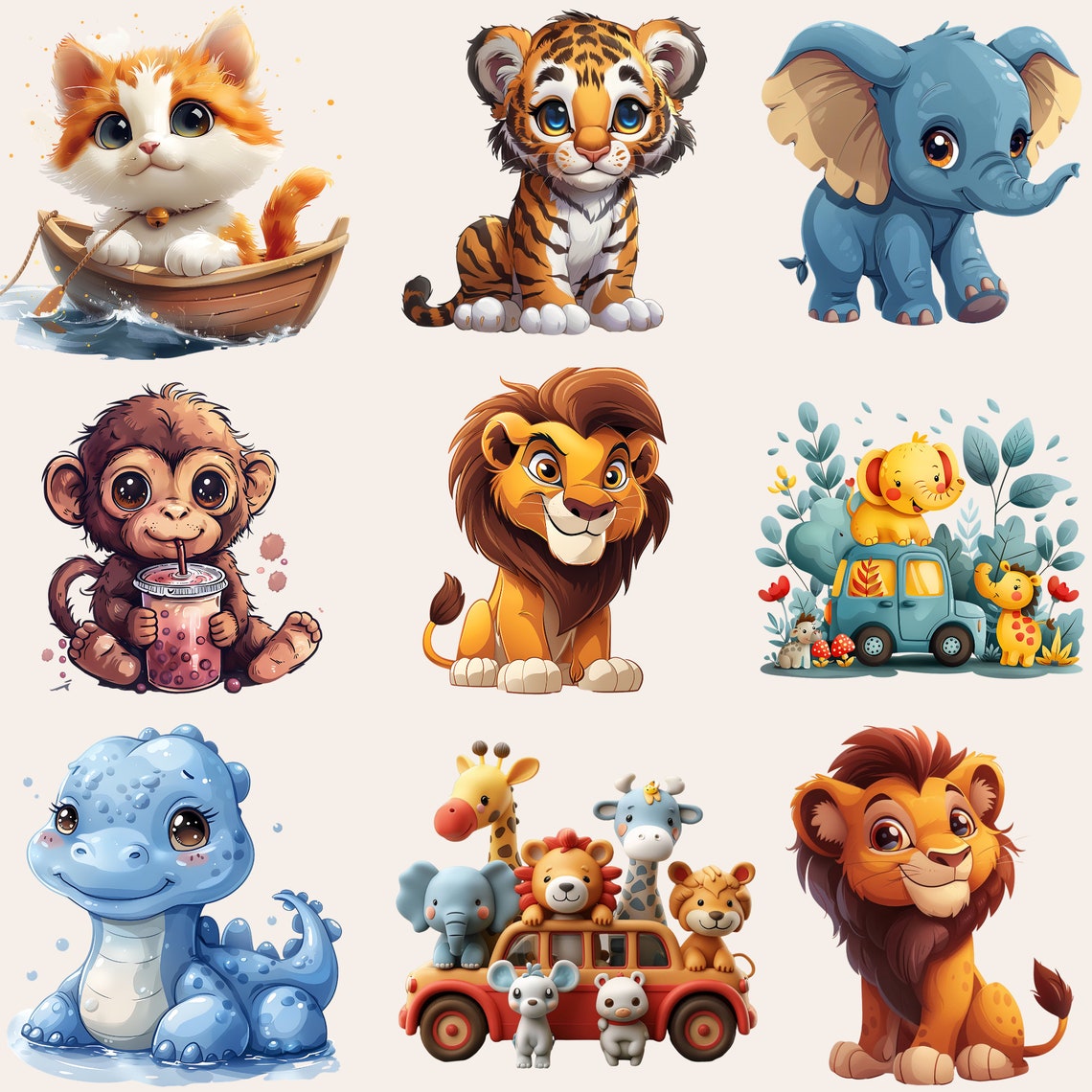 70 Jungle Animals Clipart, Cute Jungle Animals PNG, Baby Safari Animals ...