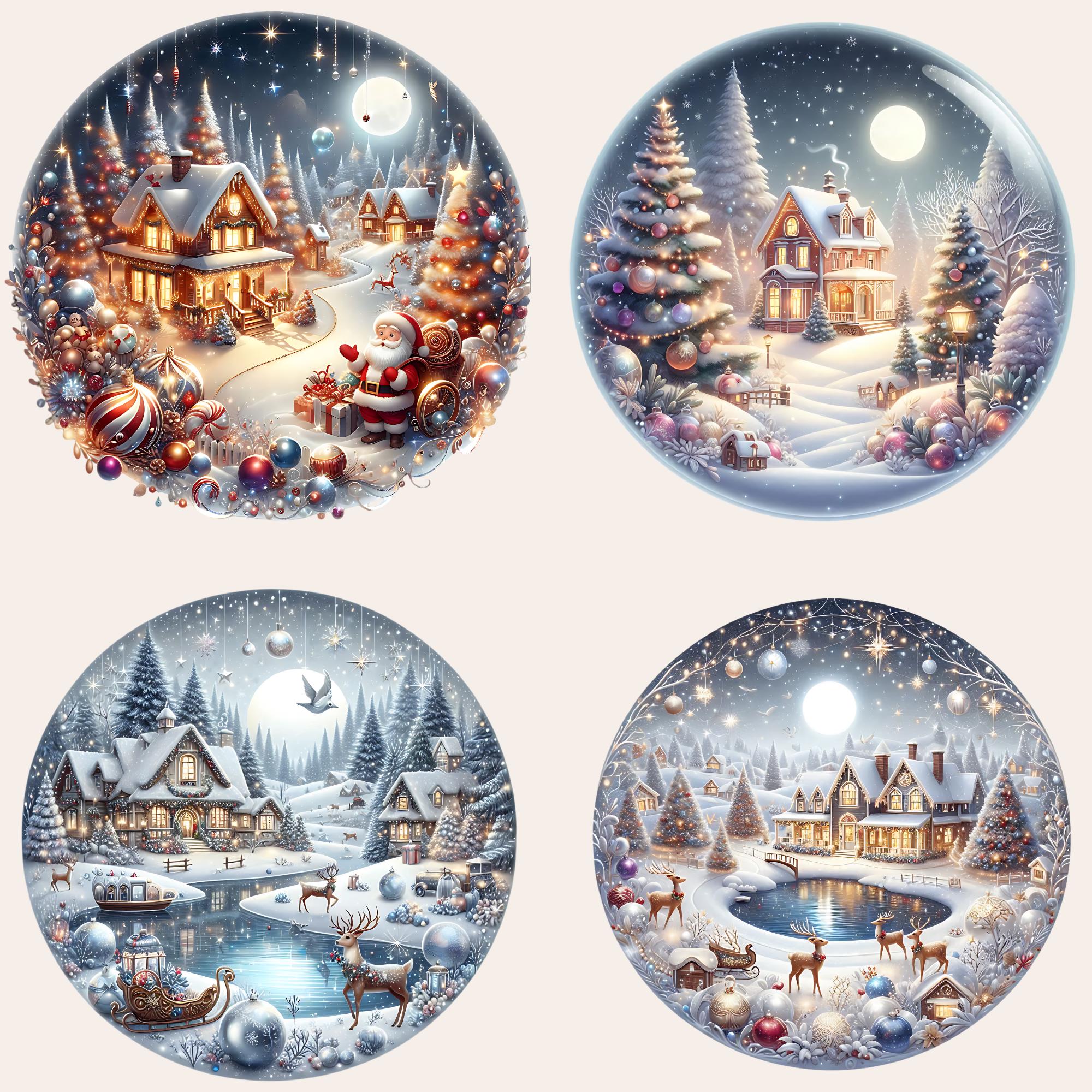 24 Round Christmas Landscape Clipart, Christmas Scene Clipart, Winter ...