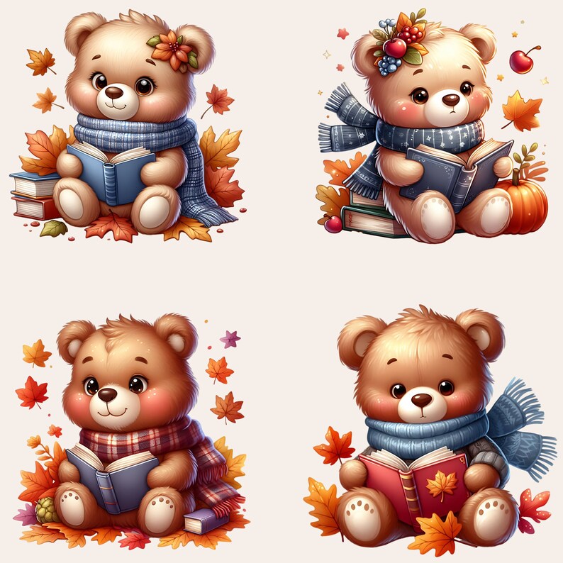 23 Fall Teddy Bear Clipart Bundle, Cute Teddy Bear PNG, Autumn Teddy ...
