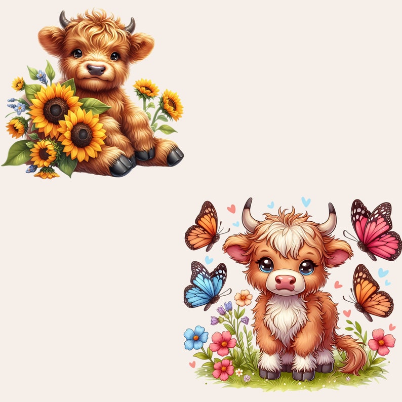 15 Highland Cow Clipart Bundle, Highland Cow With Flowers PNG, Spring ...