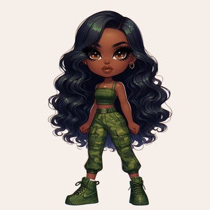11 American Chibi Girl Clipart, Chibi Young Woman PNG, African American ...