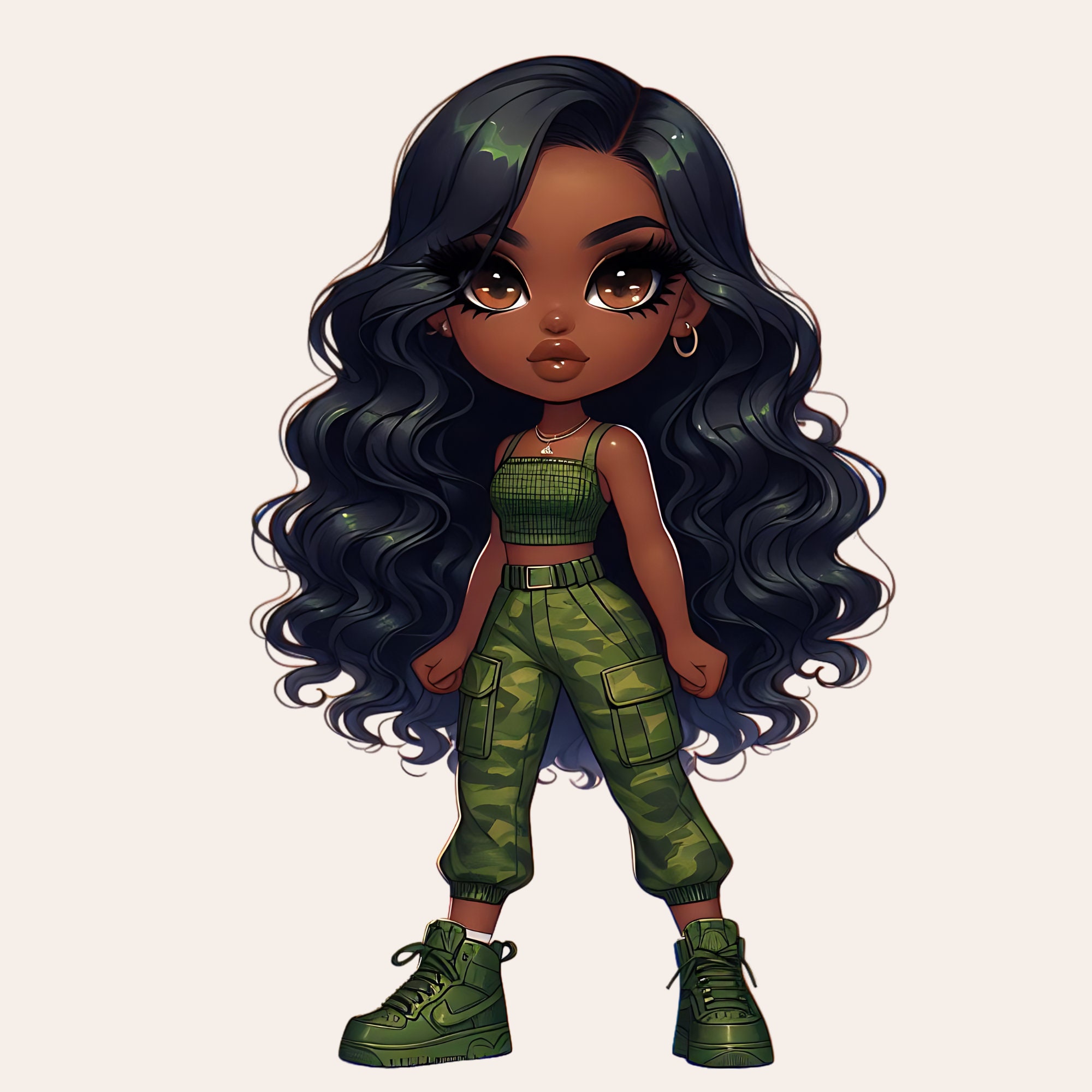 11 American Chibi Girl Clipart, Chibi Young Woman PNG, African American ...