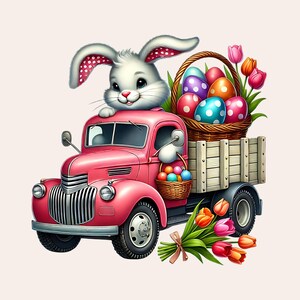 14 Easter Bunny Truck Clipart, Easter Bunny With Eggs Clipart, Easter ...