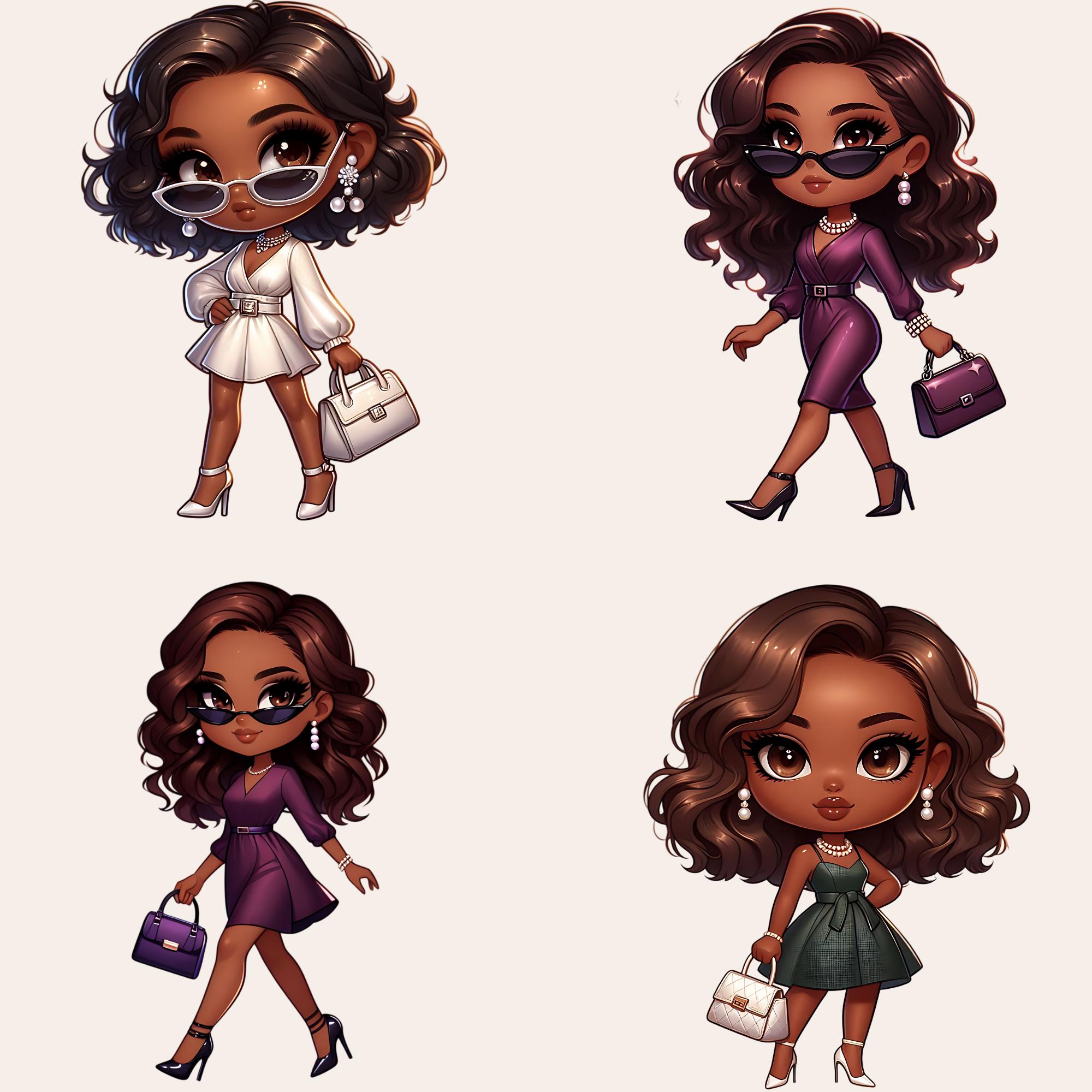 14 Black Chibi Girl Clipart, Stylish Chibi Girl Clipart, Chibi Girl ...