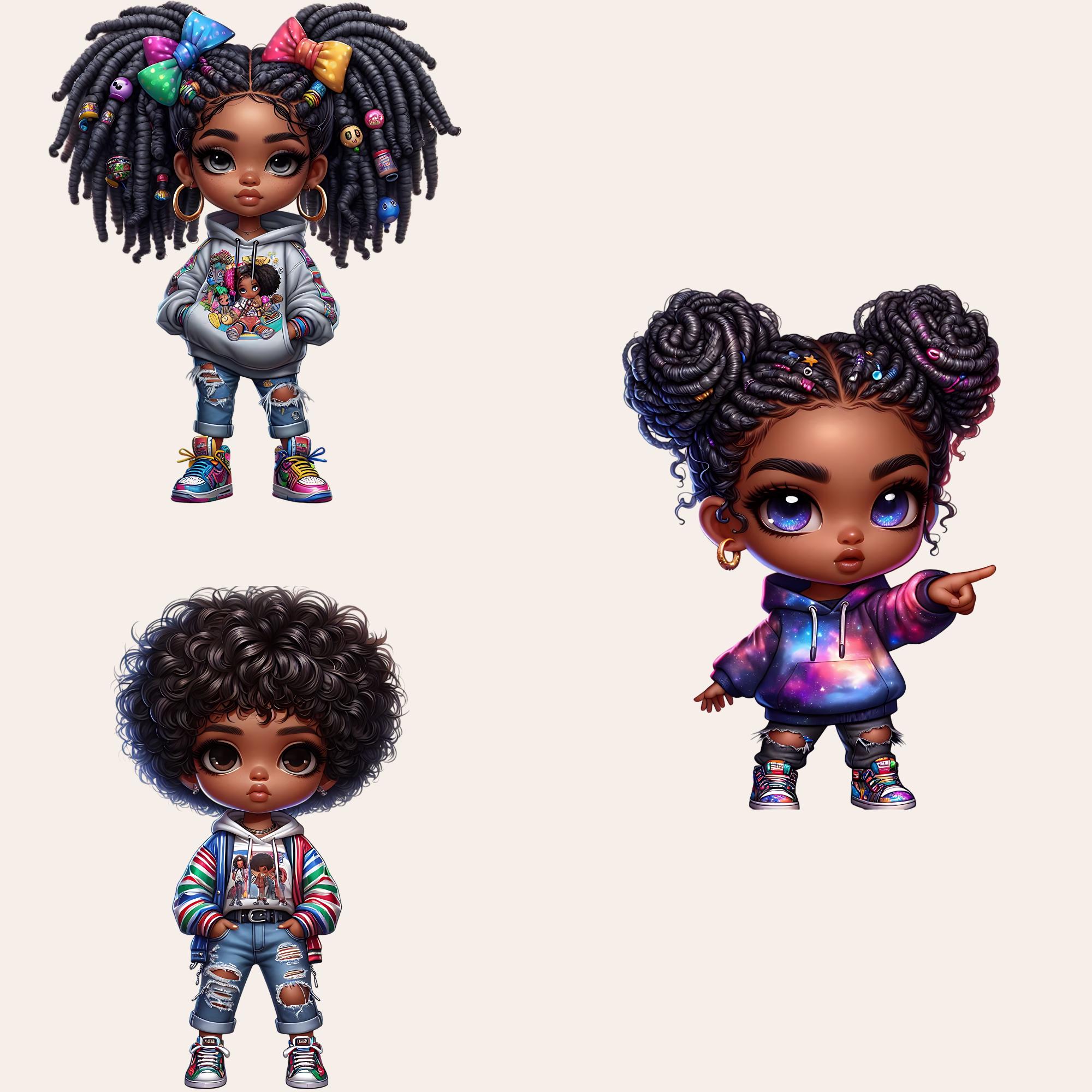 22 Black Chibi Girl Clipart, Afro American Chibi Girl Clipart, Chibi ...