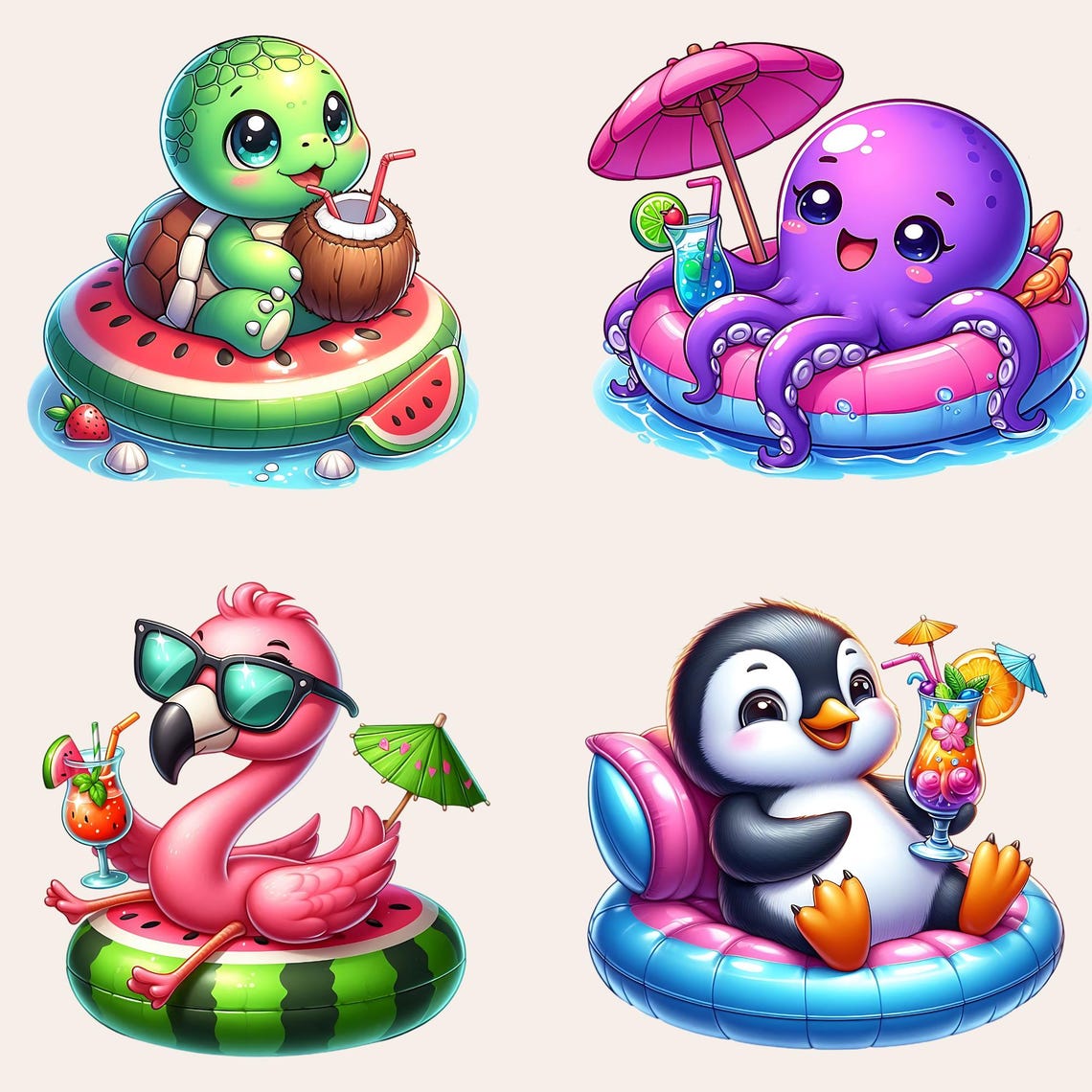 23 Summer Beach Animals Clipart, Cute Summer Animals Clipart, Summer ...