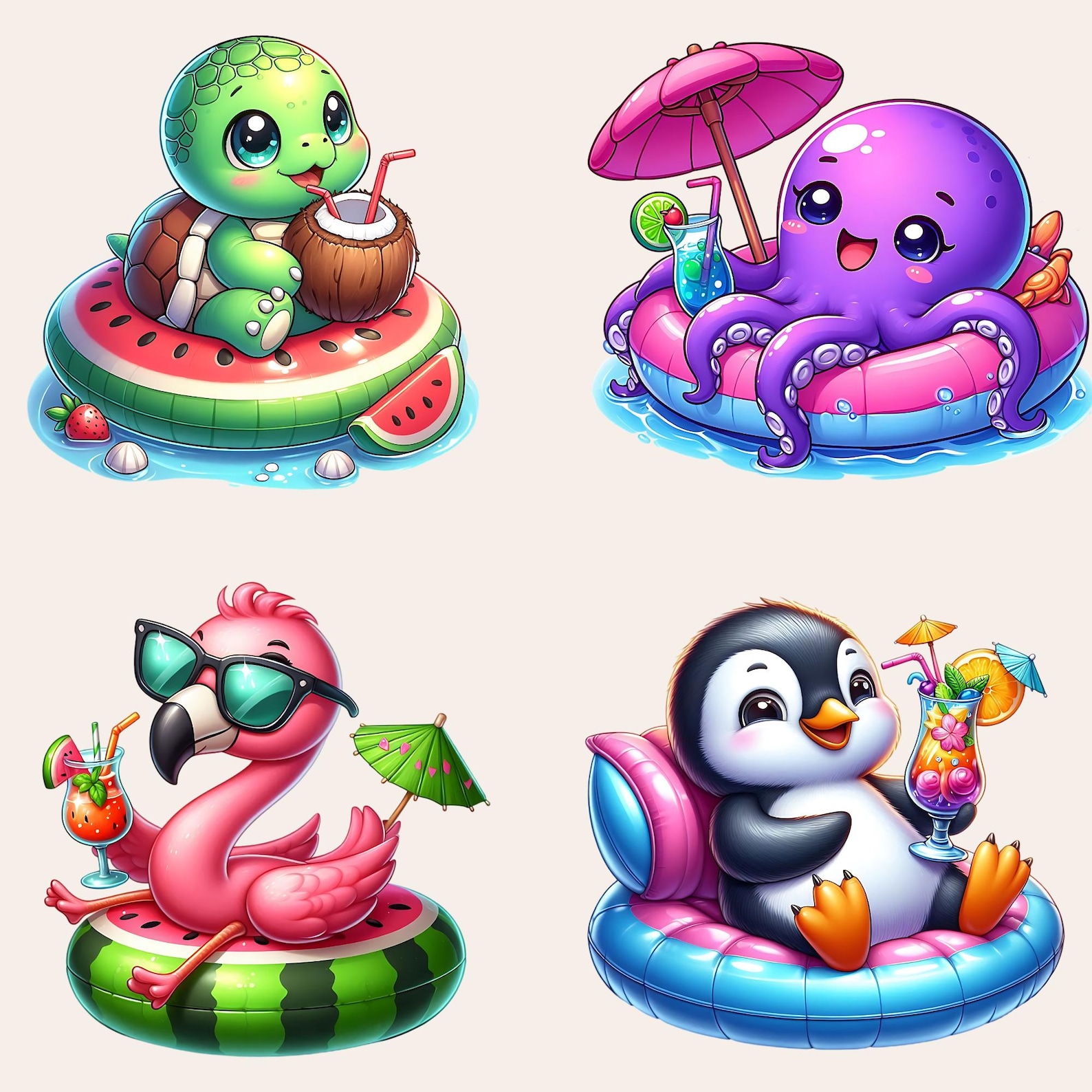 23 Summer Beach Animals Clipart, Cute Summer Animals Clipart, Summer ...