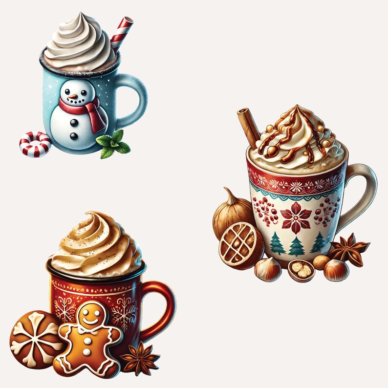 21 Christmas Coffee Clipart, Christmas Hot Chocolate PNG Bundle ...
