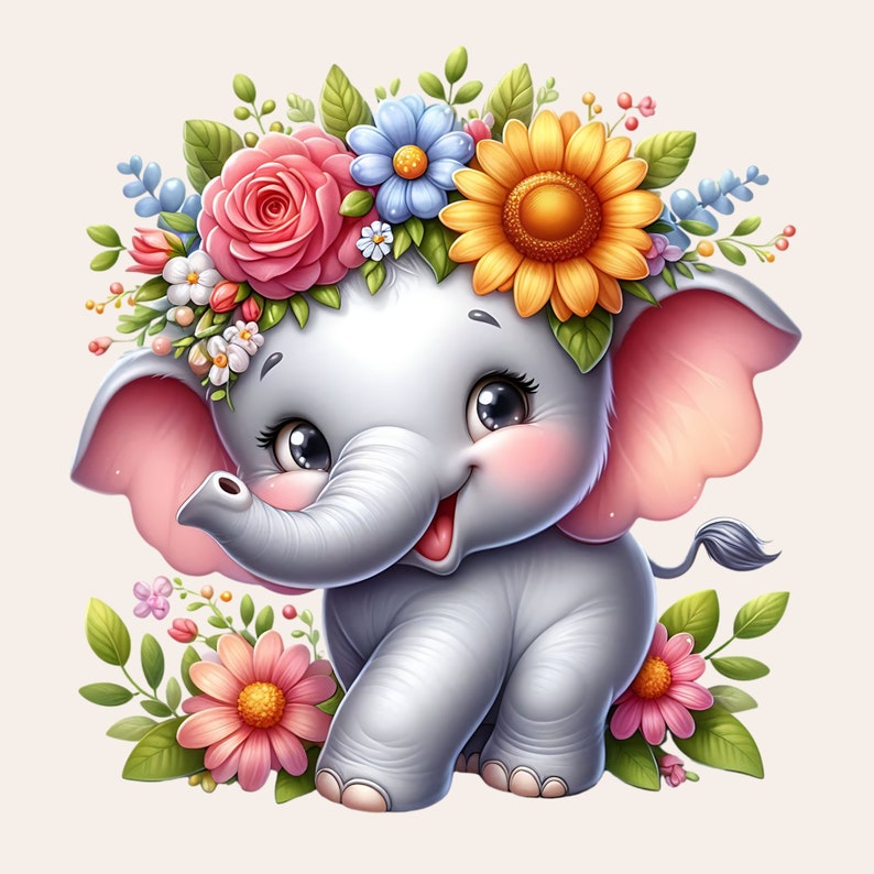 9 Elephant With Flowers Clipart, Baby Elephant PNG, Elephant Baby ...