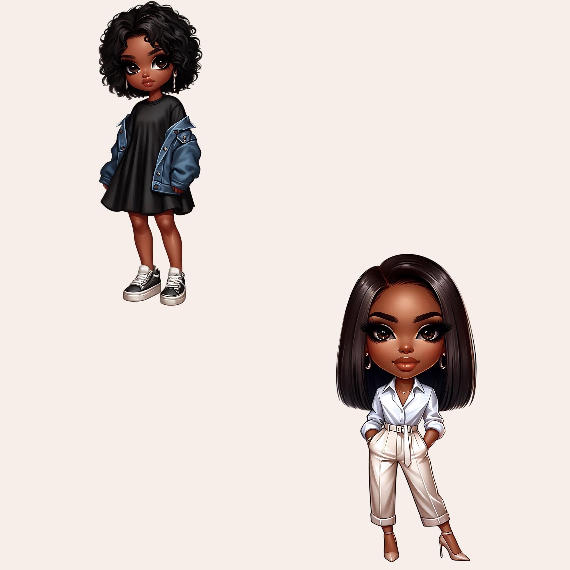 27 Black Chibi Girl Clipart, Afro American Chibi Girl Clipart, Chibi ...