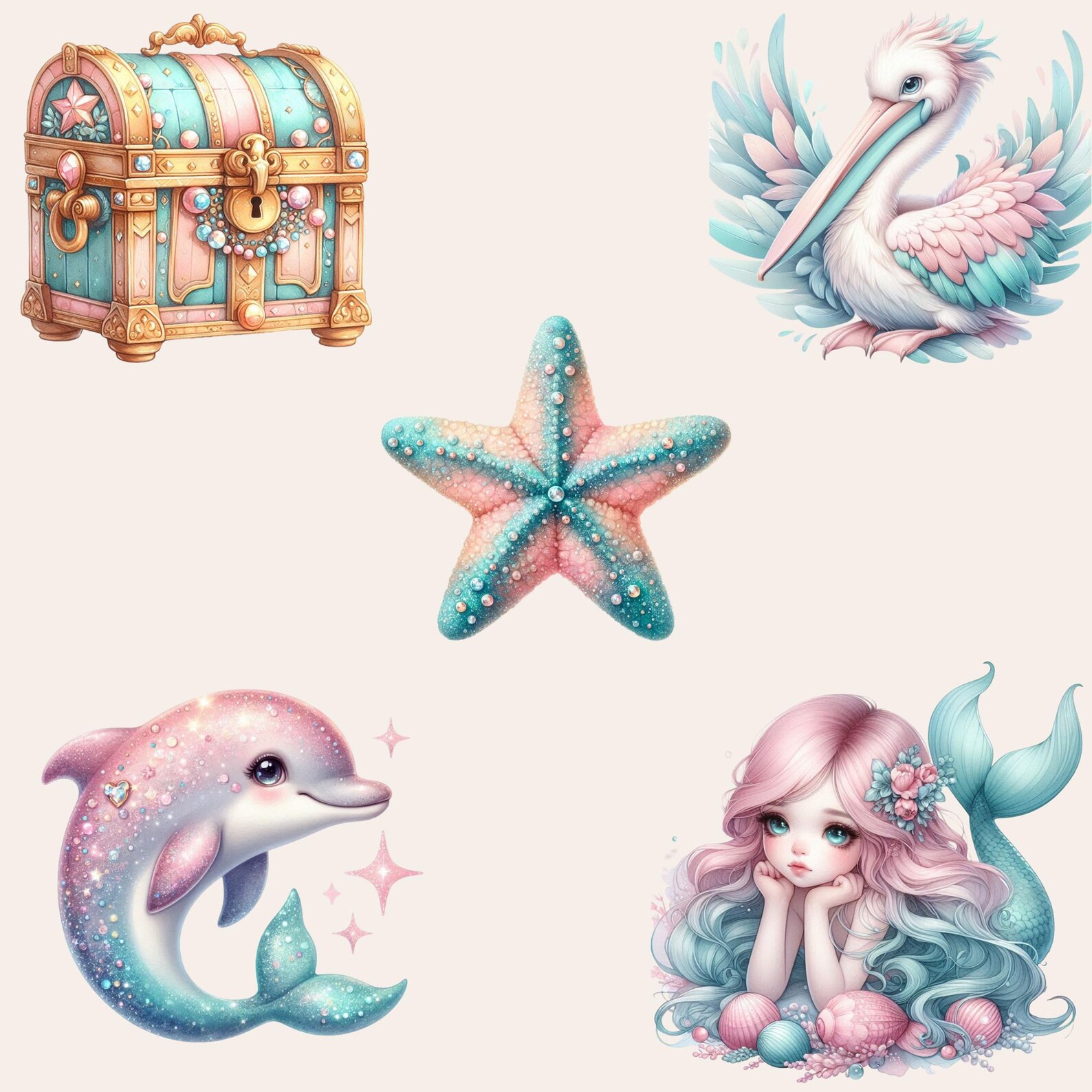 24 Little Mermaid Clipart, Cute Mermaid PNG, Under the Sea Clipart ...