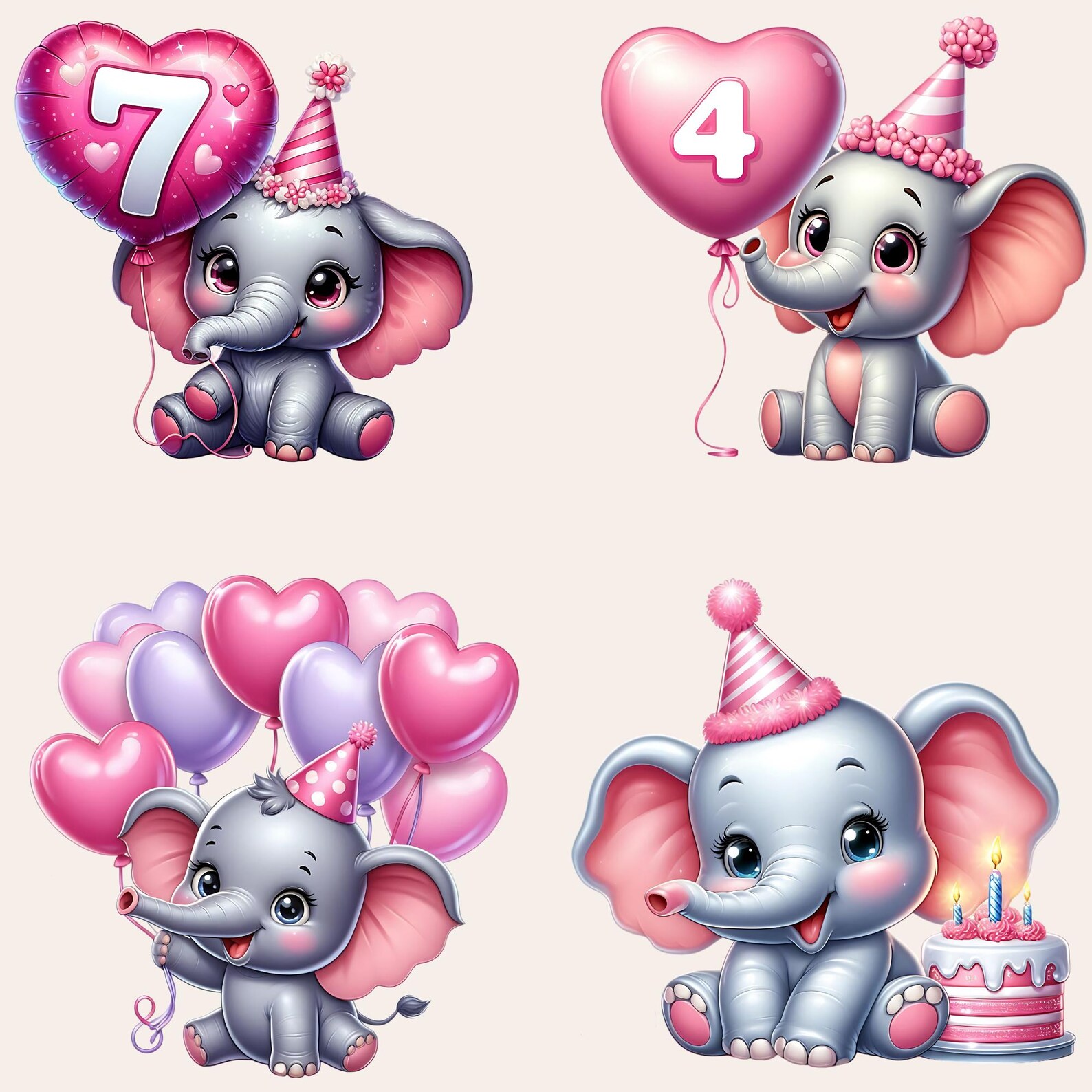 23 Birthday Elephant Clipart, Pink Elephant Clipart, Cute Elephant With ...