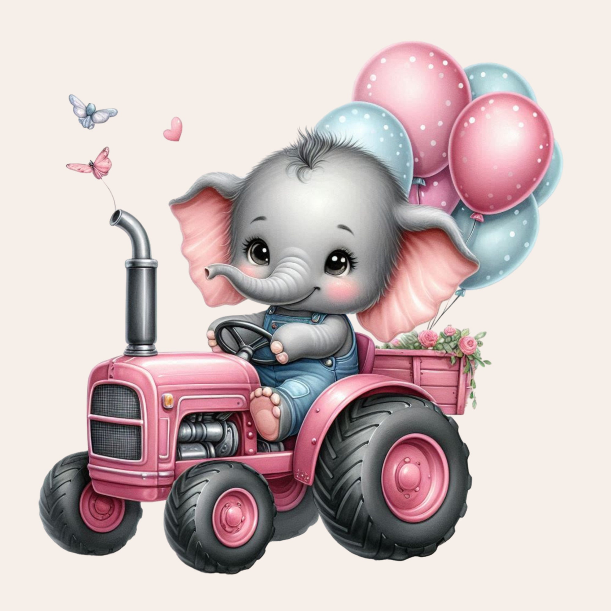 8 Pink Baby Elephant Clipart, Cute Elephant PNG Bundle, Nursery Clipart ...