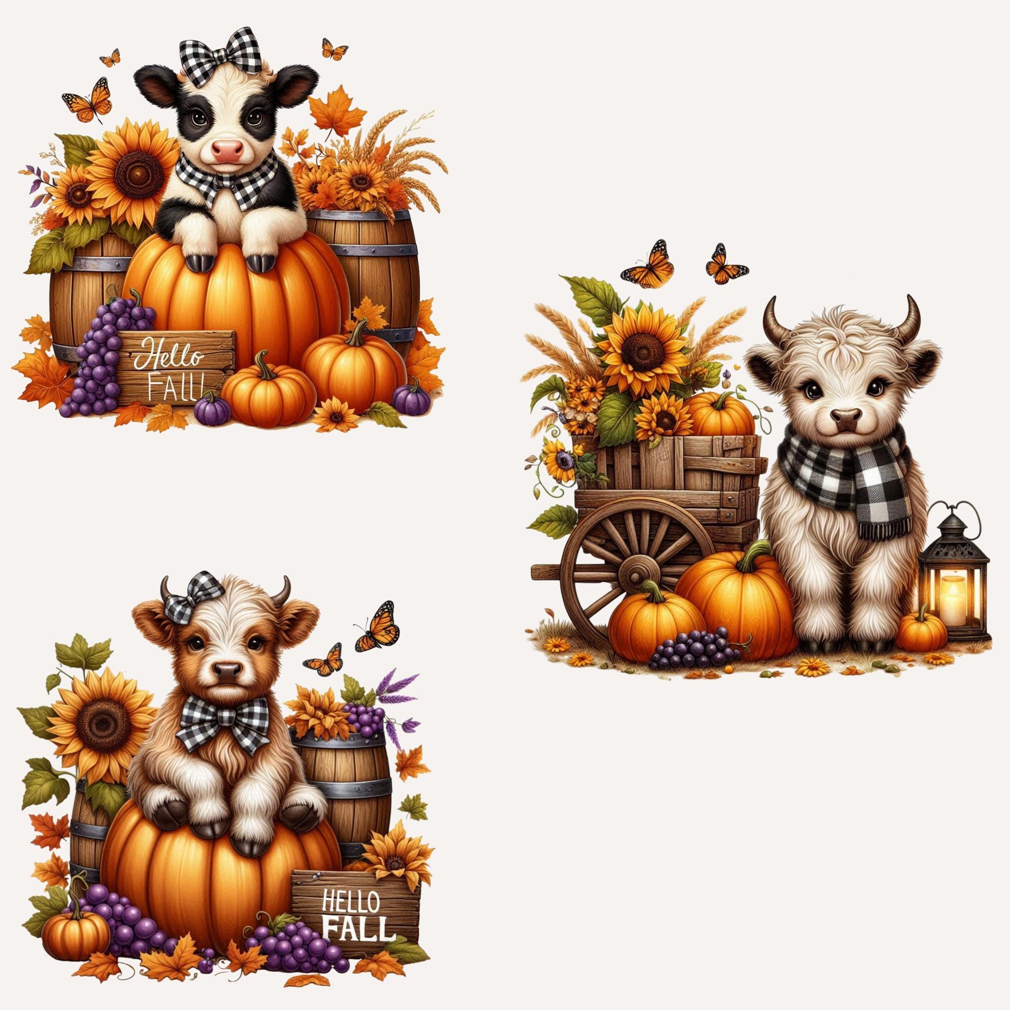 12 Autumn Highland Cow Clipart, Hello Fall Highland Cow Clipart ...