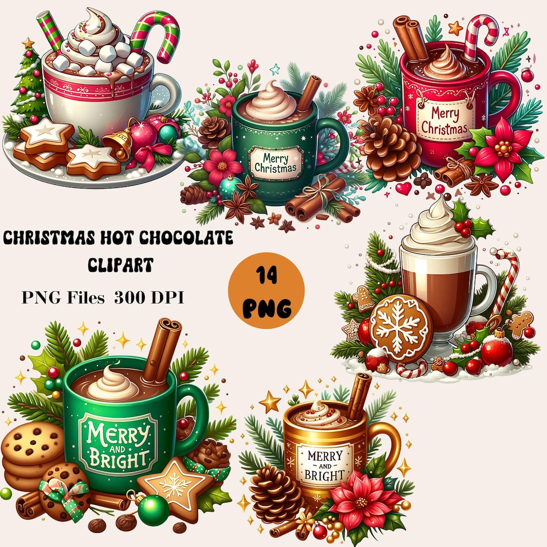 14 Christmas Hot Chocolate Clipart, Hot Chocolate PNG Bundle, Christmas ...
