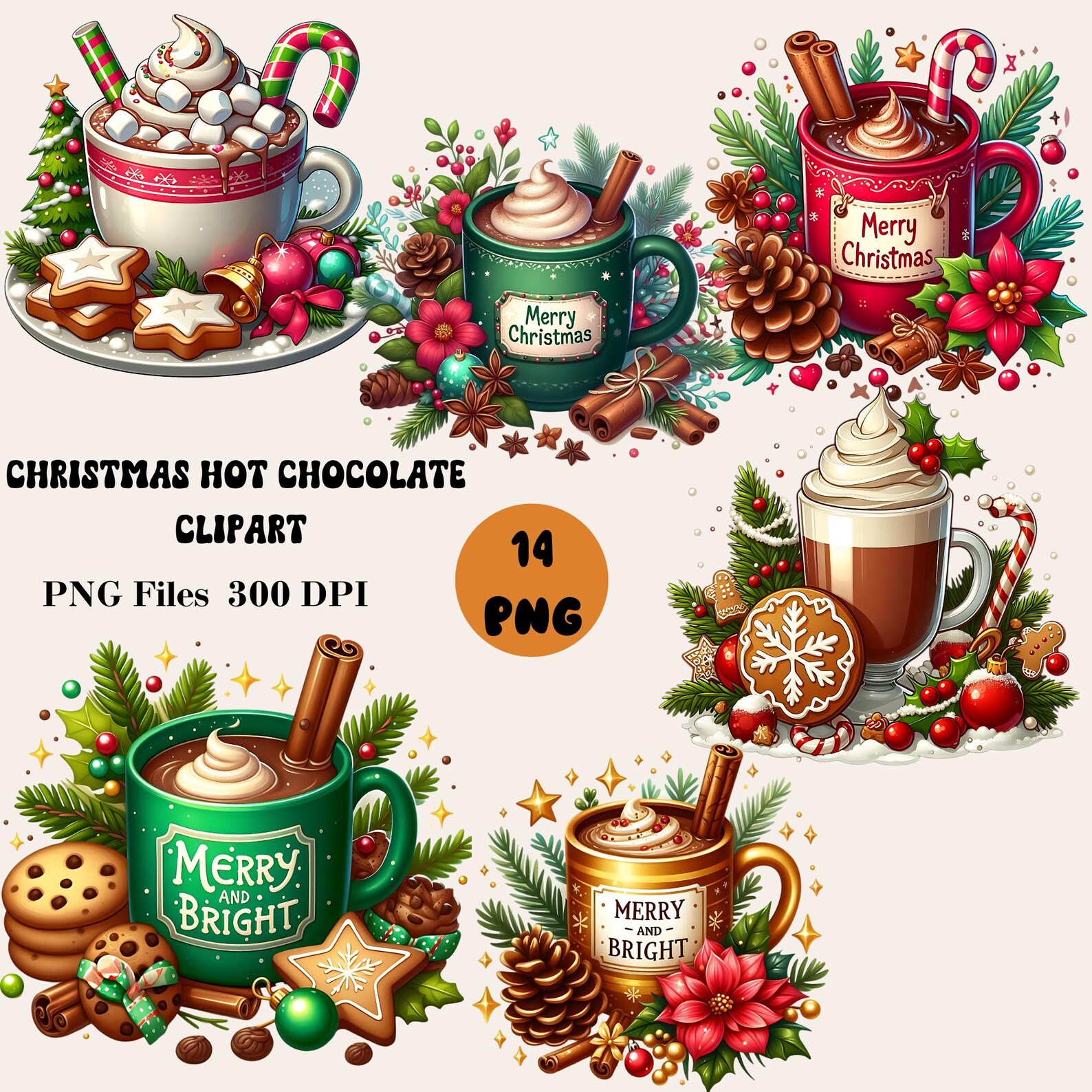 14 Christmas Hot Chocolate Clipart, Hot Chocolate PNG Bundle, Christmas ...