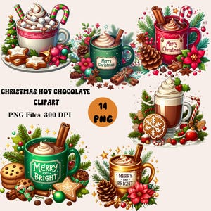 14 Christmas Hot Chocolate Clipart, Hot Chocolate PNG Bundle, Christmas ...