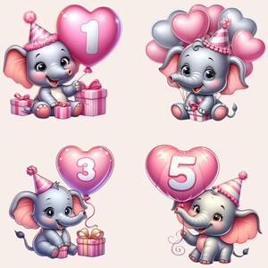 23 Birthday Elephant Clipart, Pink Elephant Clipart, Cute Elephant With ...