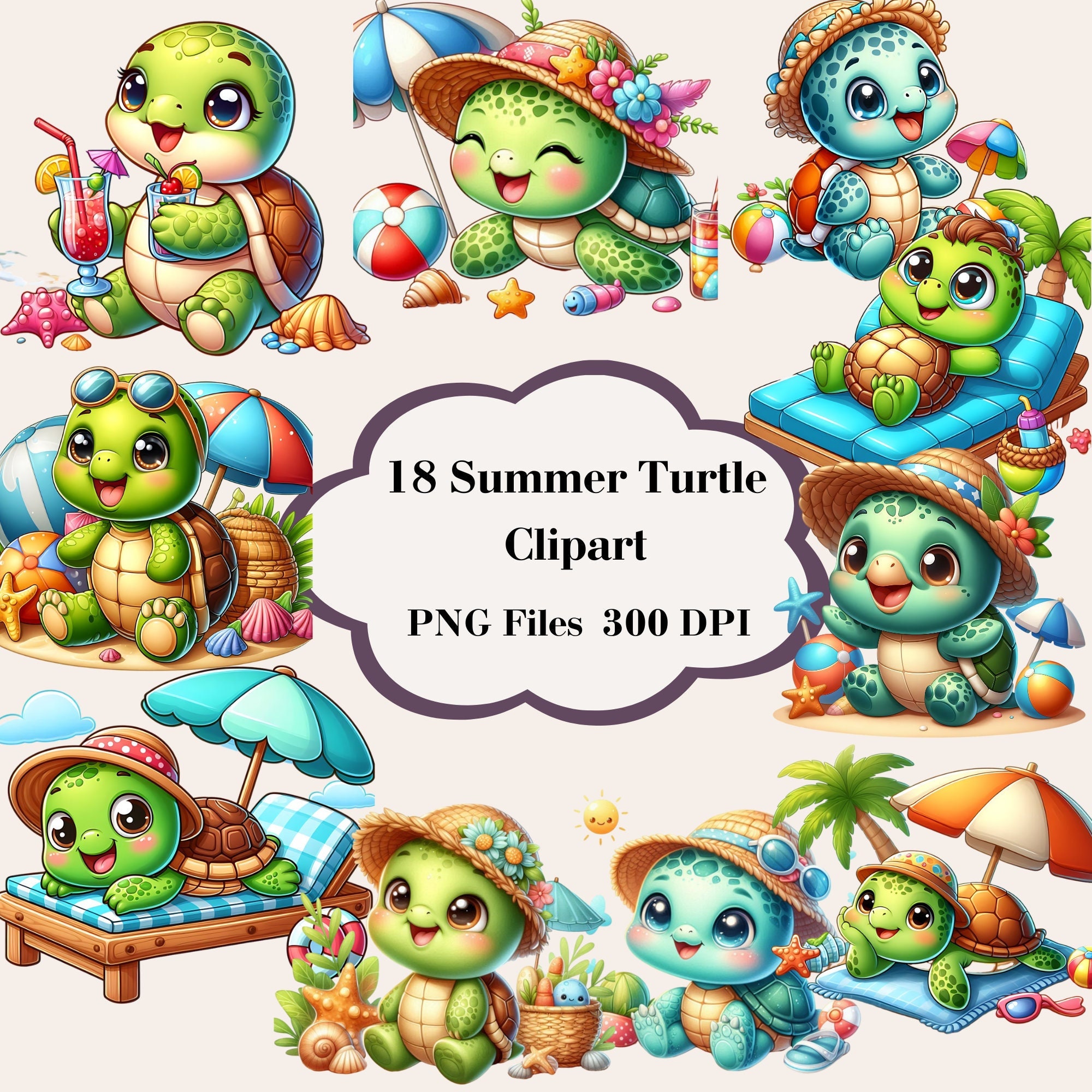 18 Summer Turtle Clipart, Sea Turtle Clipart, Baby Turtle PNG, Beach ...