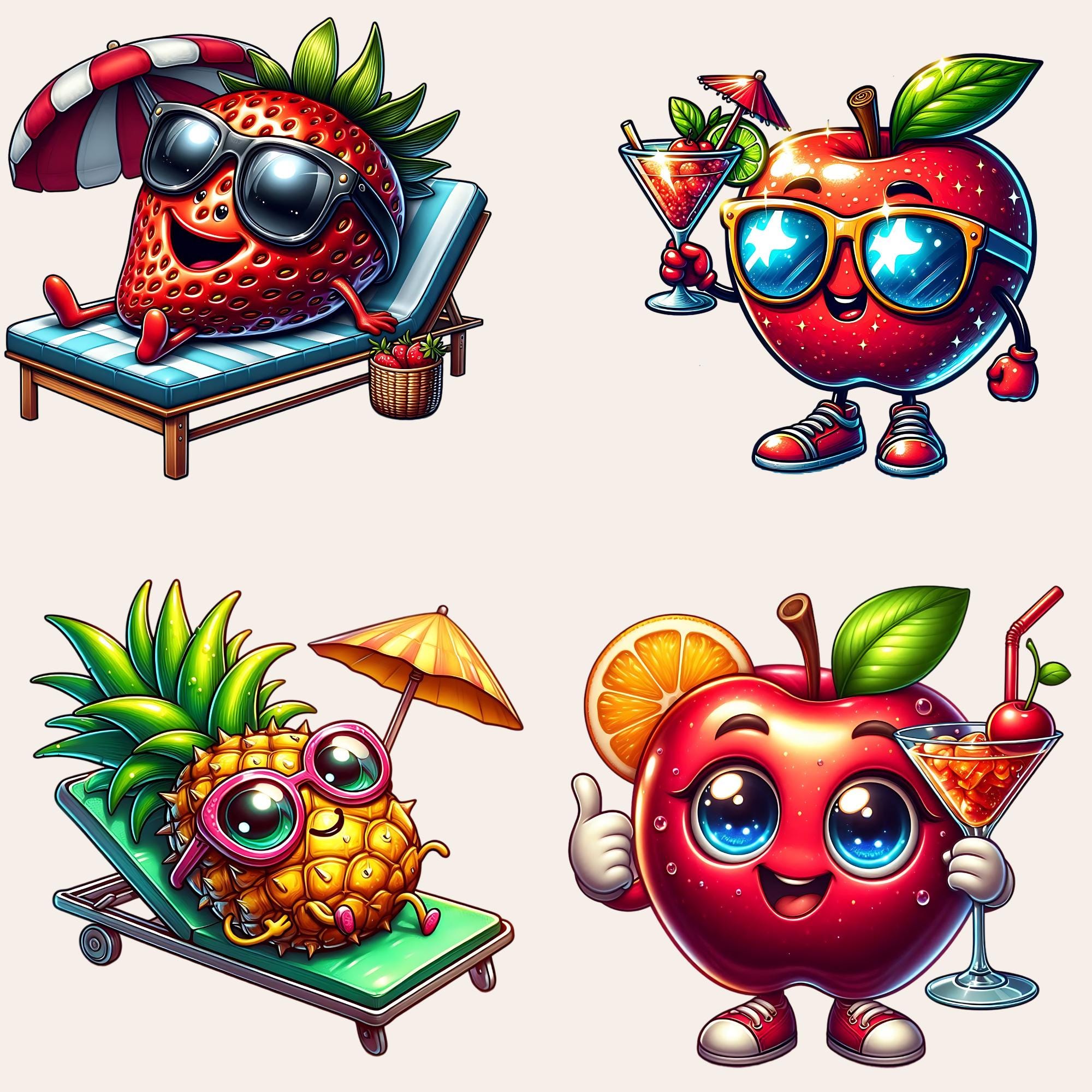 22 Funny Summer Fruits Clipart, Cute Fruits Clipart, Summer Clipart ...
