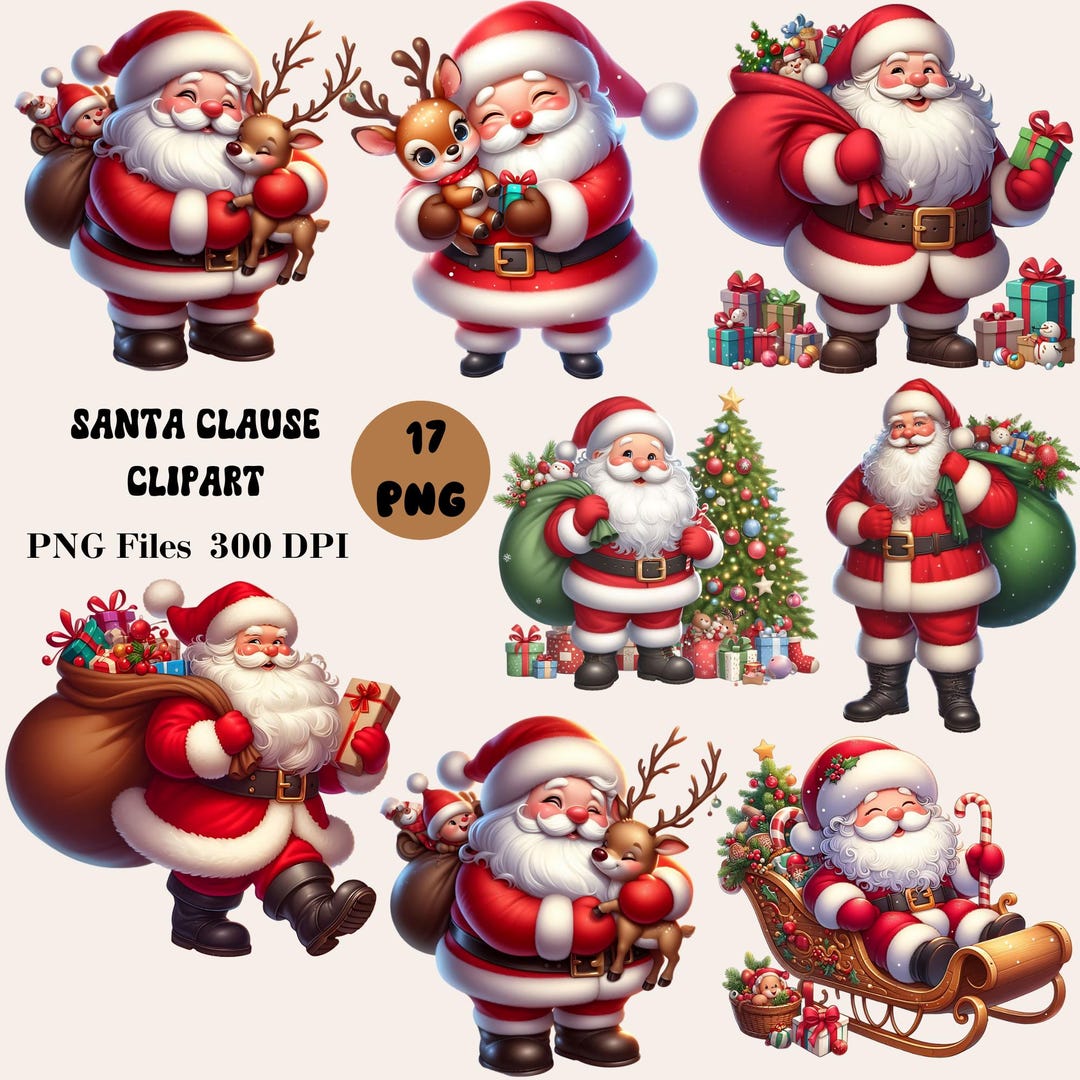 17 Santa Clause Clipart, Cute Santa PNG, Festive Santa Clipart, Santa ...