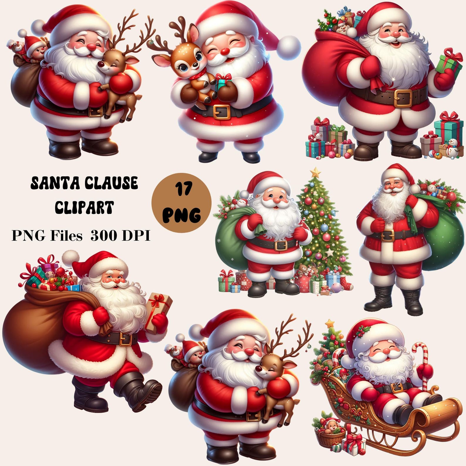 17 Santa Clause Clipart, Cute Santa PNG, Festive Santa Clipart, Santa ...
