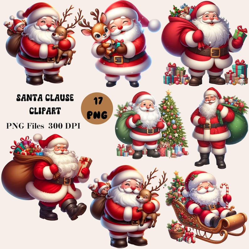 17 Santa Clause Clipart, Cute Santa PNG, Festive Santa Clipart, Santa ...