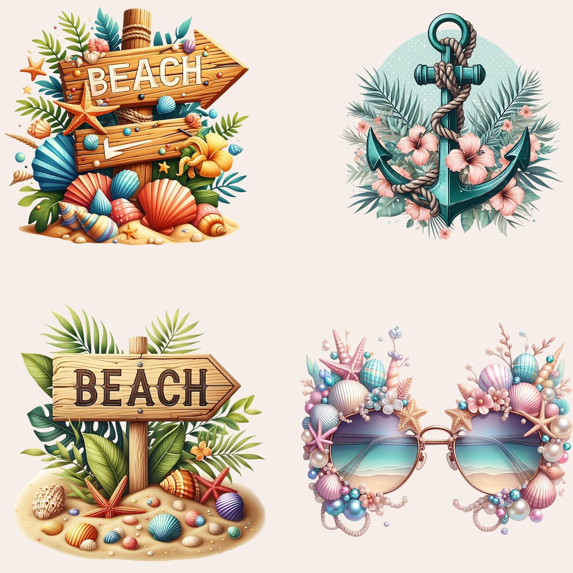 25 Summer Beach Clipart, Nautical Ocean Clipart, Beach Day PNG Bundle ...