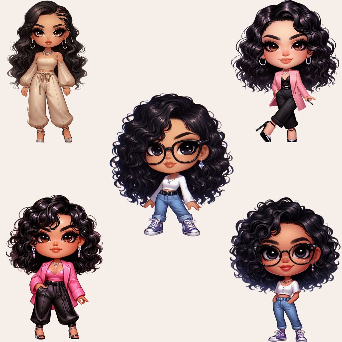 37 Black Chibi Girl Clipart, Cute Chibi PNG, Hispanic Chibi Girl ...