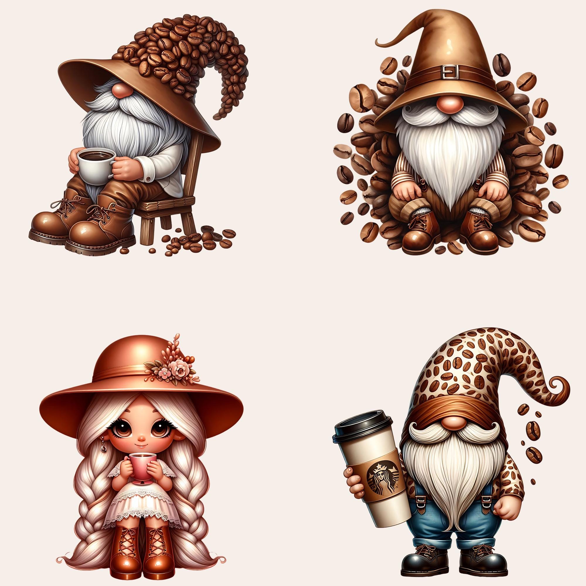 25 Coffee Gnome Clipart Bundle, Coffee Lover Gnome Clipart, Coffee ...