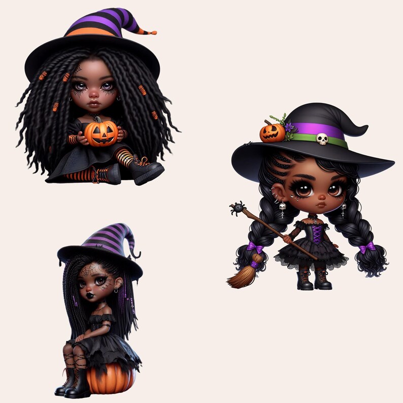 20 Halloween Chibi Girl Clipart, Chibi Clipart Bundle, Witch Chibi Girl ...