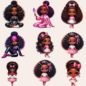 85 Chibi Girl Clipart Bundle, Afro American Chibi Girl PNG, Chibi Doll ...