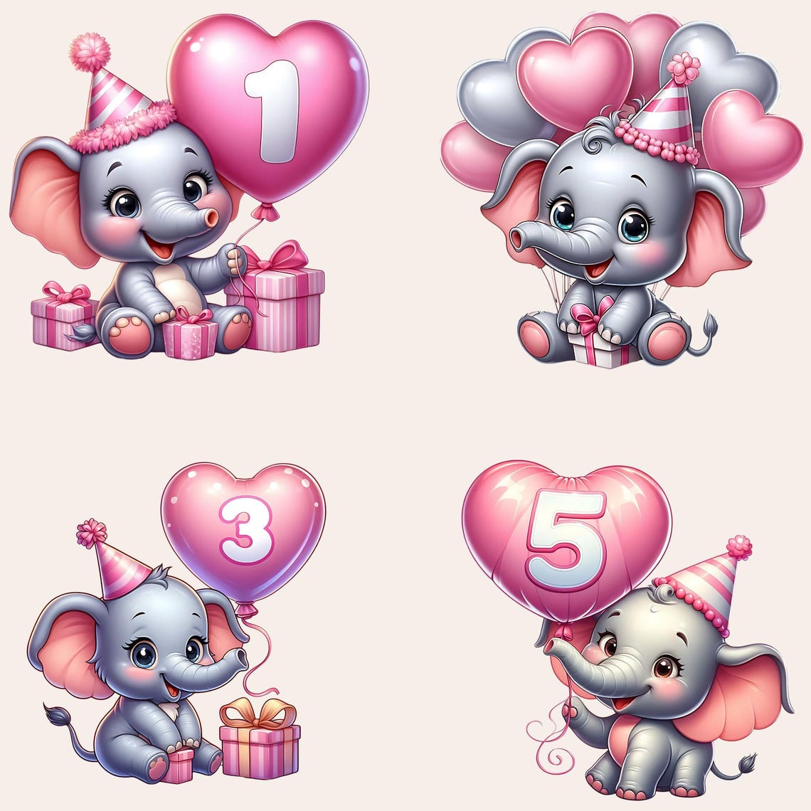 23 Birthday Elephant Clipart, Pink Elephant Clipart, Cute Elephant With ...