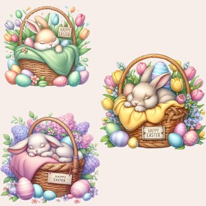 23 Pastel Easter Bunny Clipart, Easter Bunny in a Basket Clipart, Cute ...