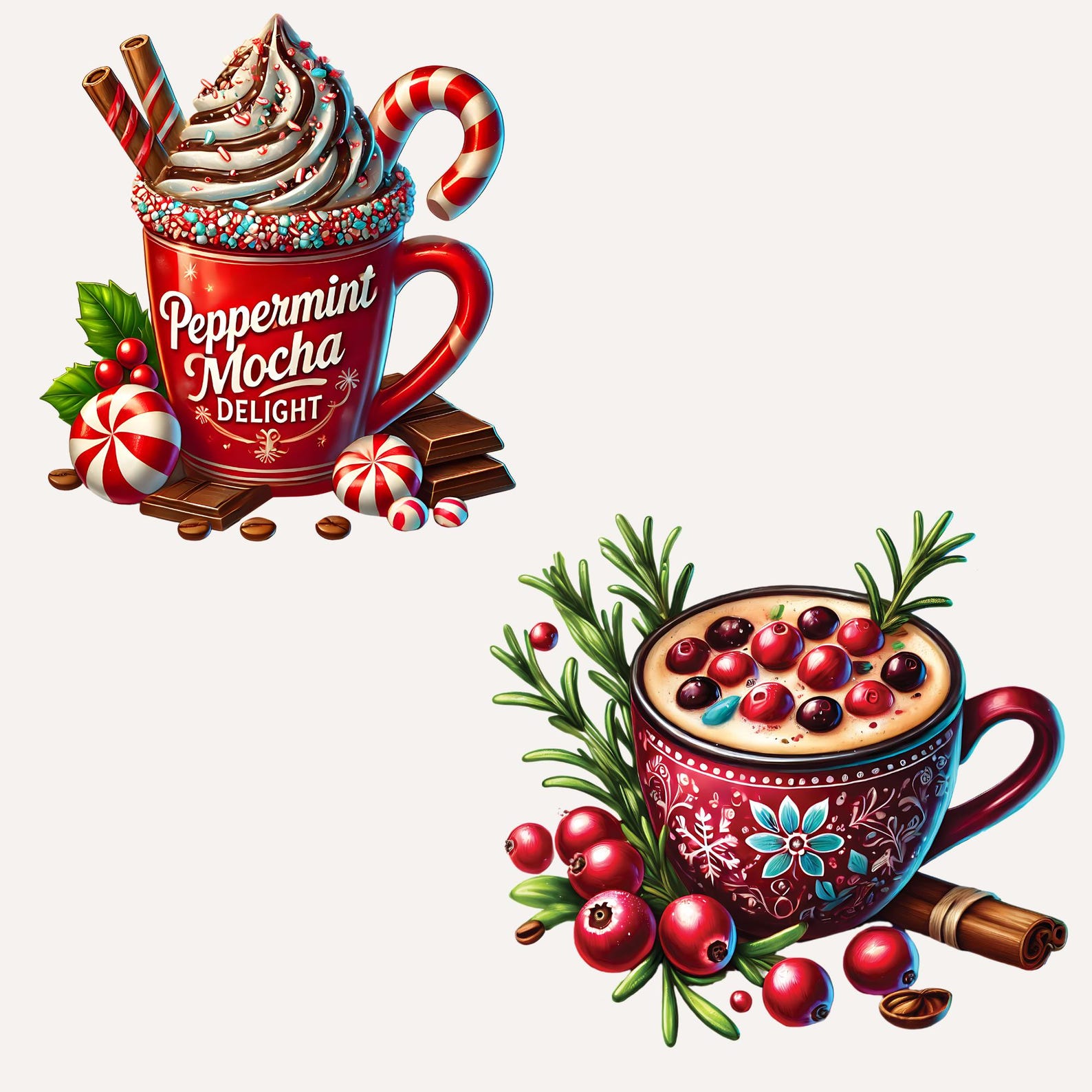 21 Christmas Coffee Clipart, Christmas Hot Chocolate PNG Bundle ...