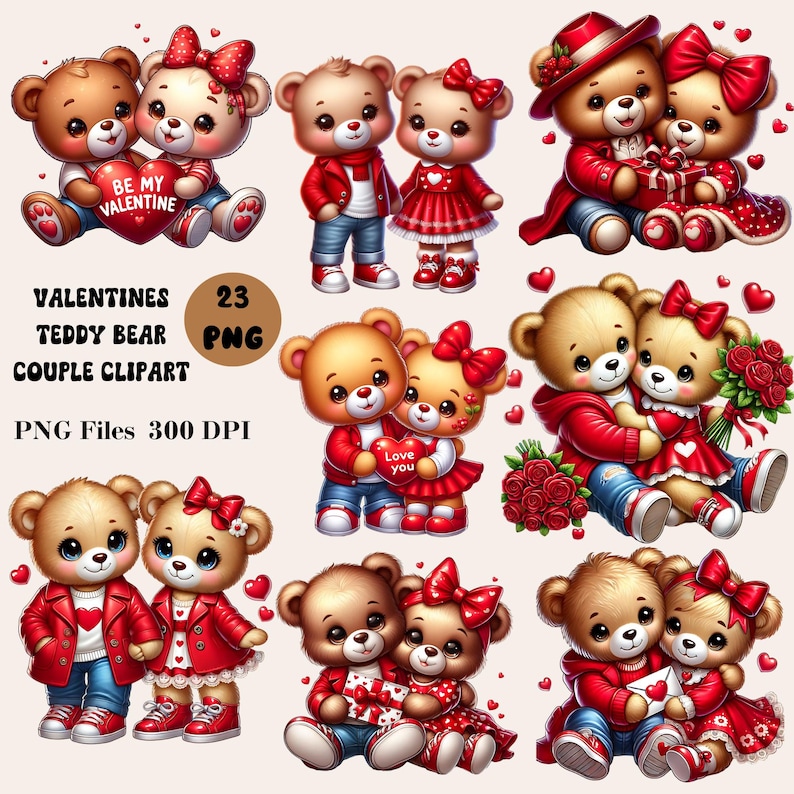 23 Valentine's Teddy Bear Couple Clipart, Valentines Couple PNG ...