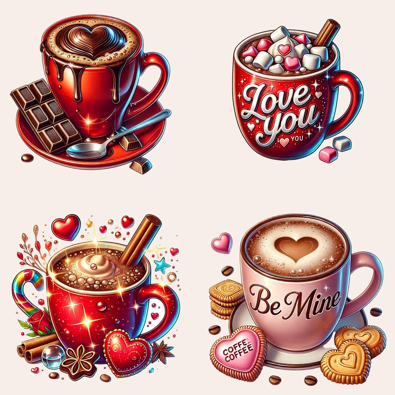 19 Valentines Coffee Clipart, Valentines Coffee Lover Clipart, Cute ...