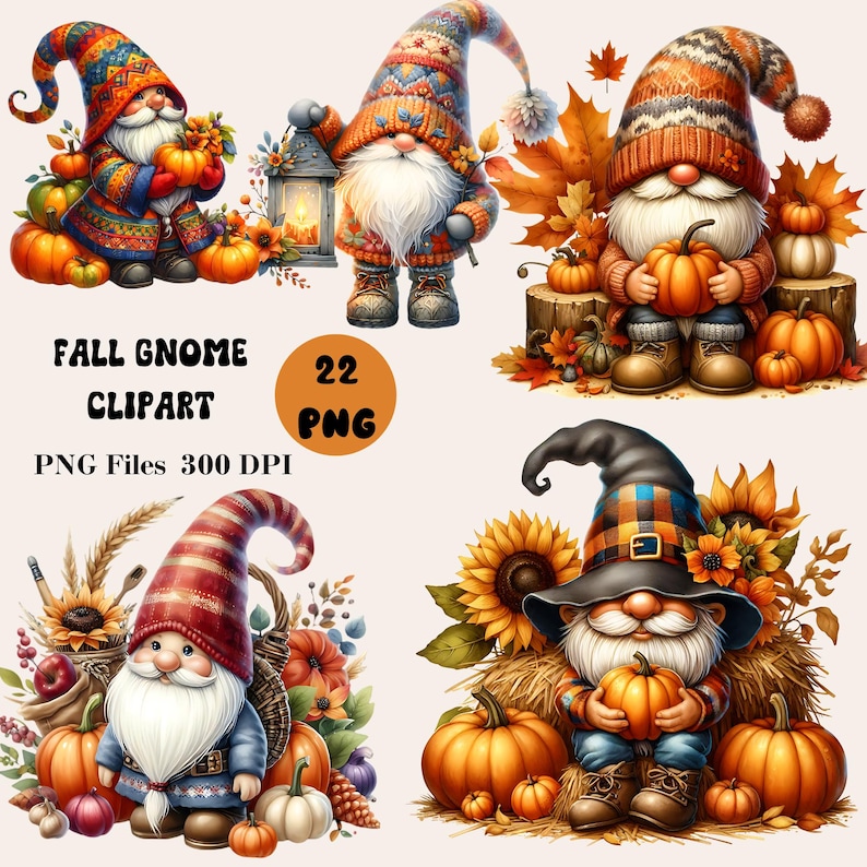 22 Fall Gnome Clipart, Autumn Gnome Clipart, Fall Gnome PNG, Pumpkin ...