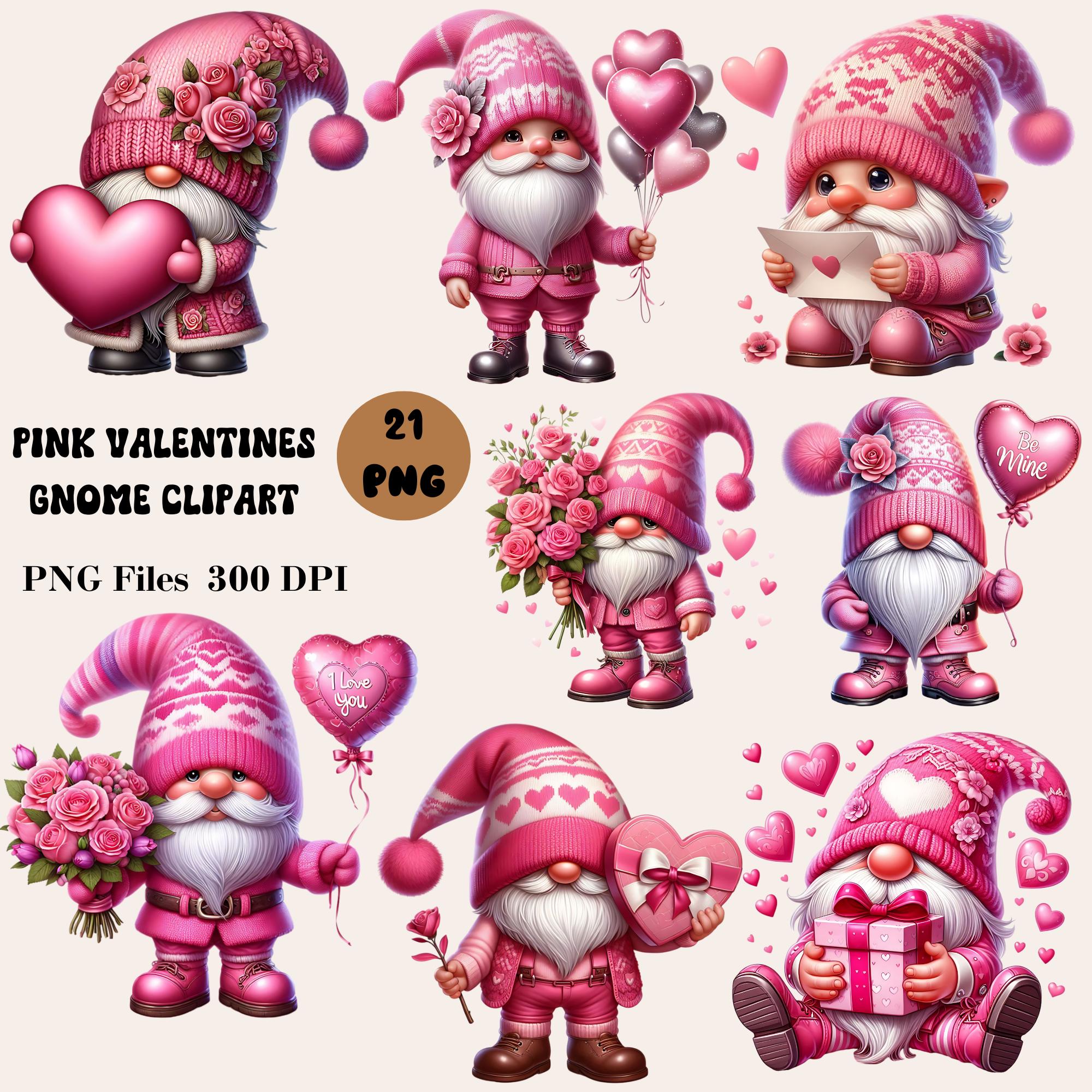 21 Pink Valentines Gnome Clipart, Love Gnome Clipart, Valentine's Day ...
