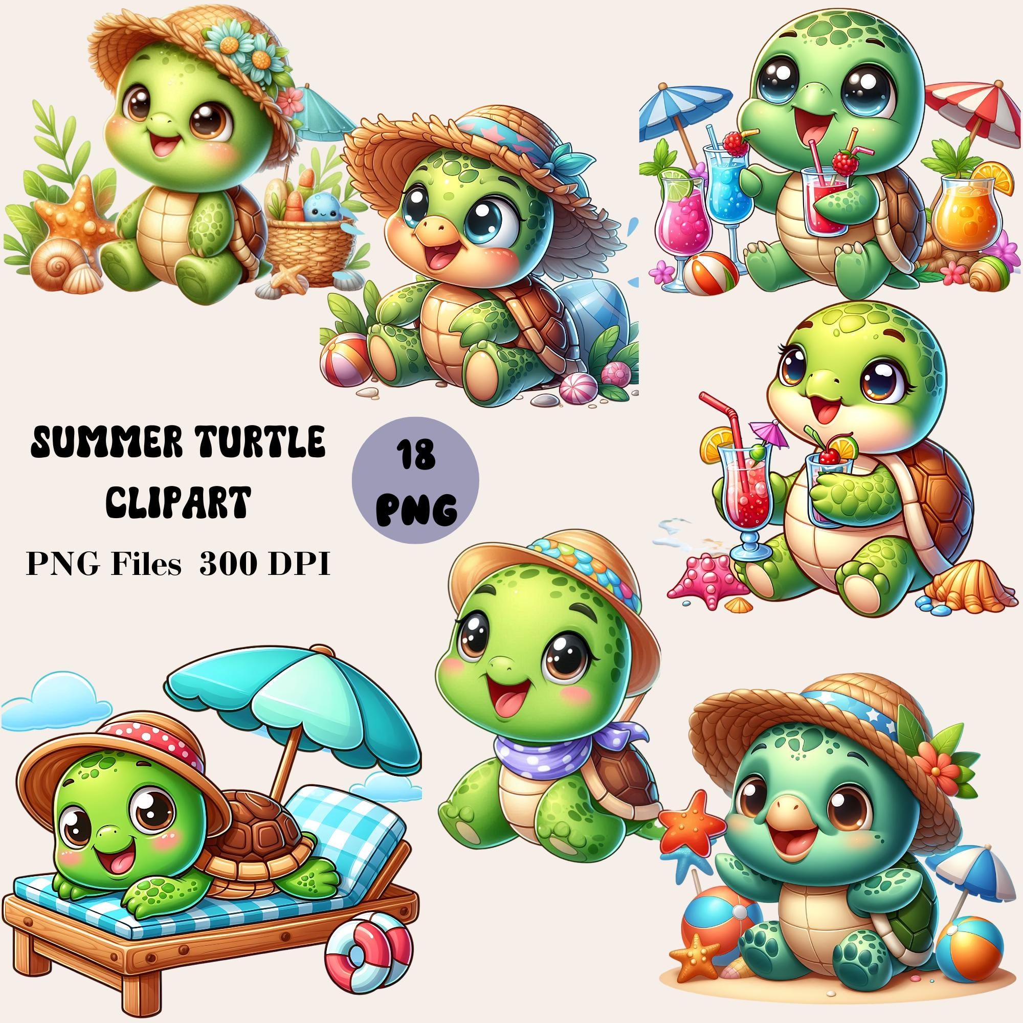 18 Summer Turtle Clipart, Sea Turtle Clipart, Baby Turtle PNG, Beach ...