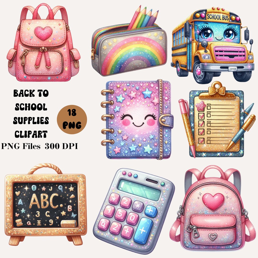 18 Back to School Supplies Clipart, School Stationery PNG, Back to ...