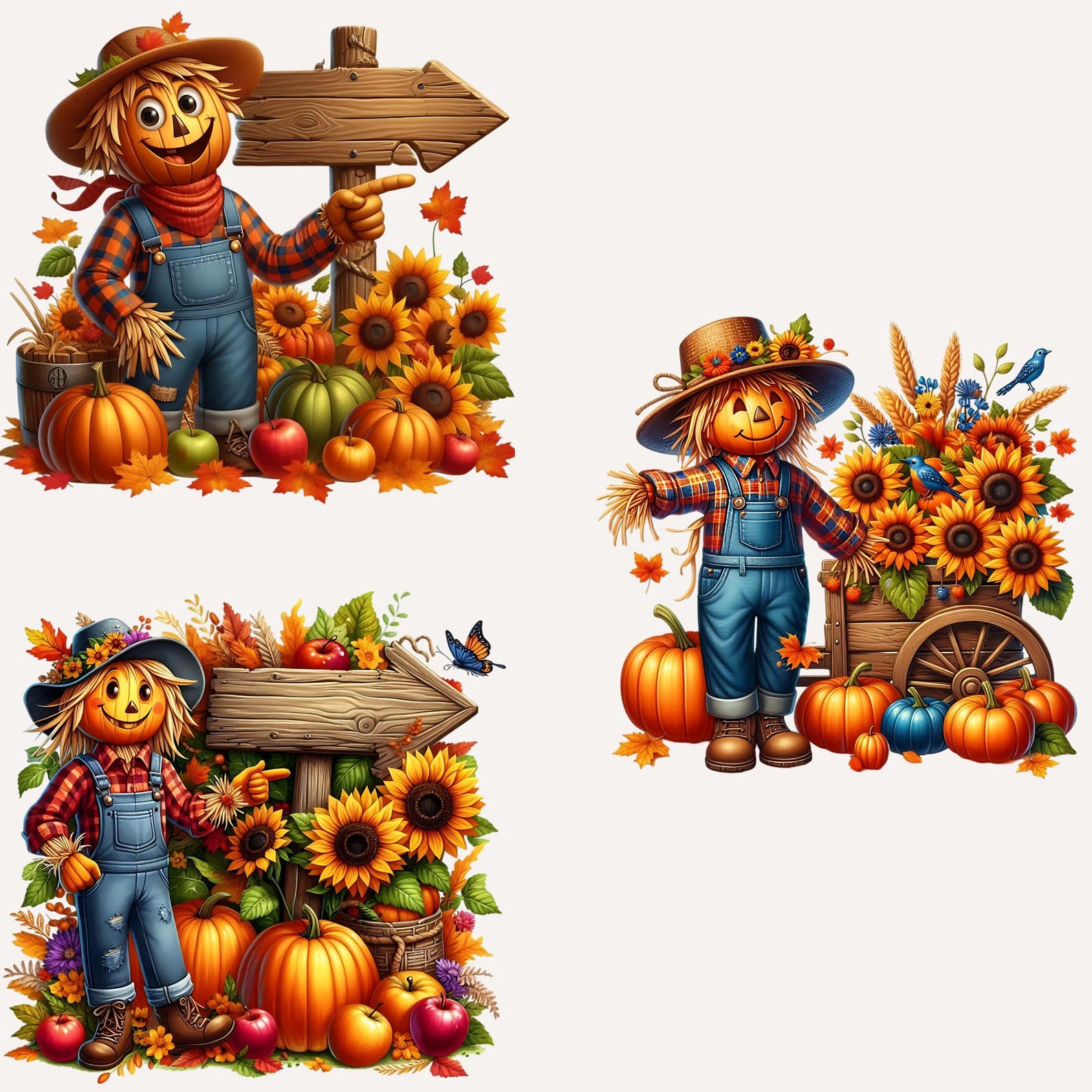 20 Autumn Scarecrow Clipart, Fall Scarecrow PNG Bundle, Charming ...