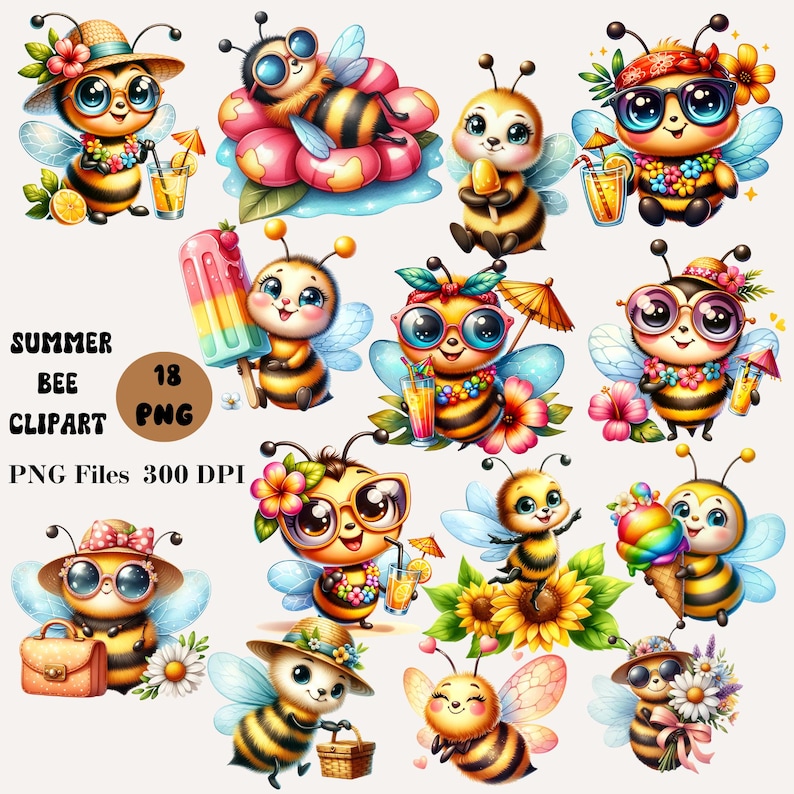 18 Summer Bees Clipart, Floral Bee Clipart, Cute Bees Clipart, Bee ...