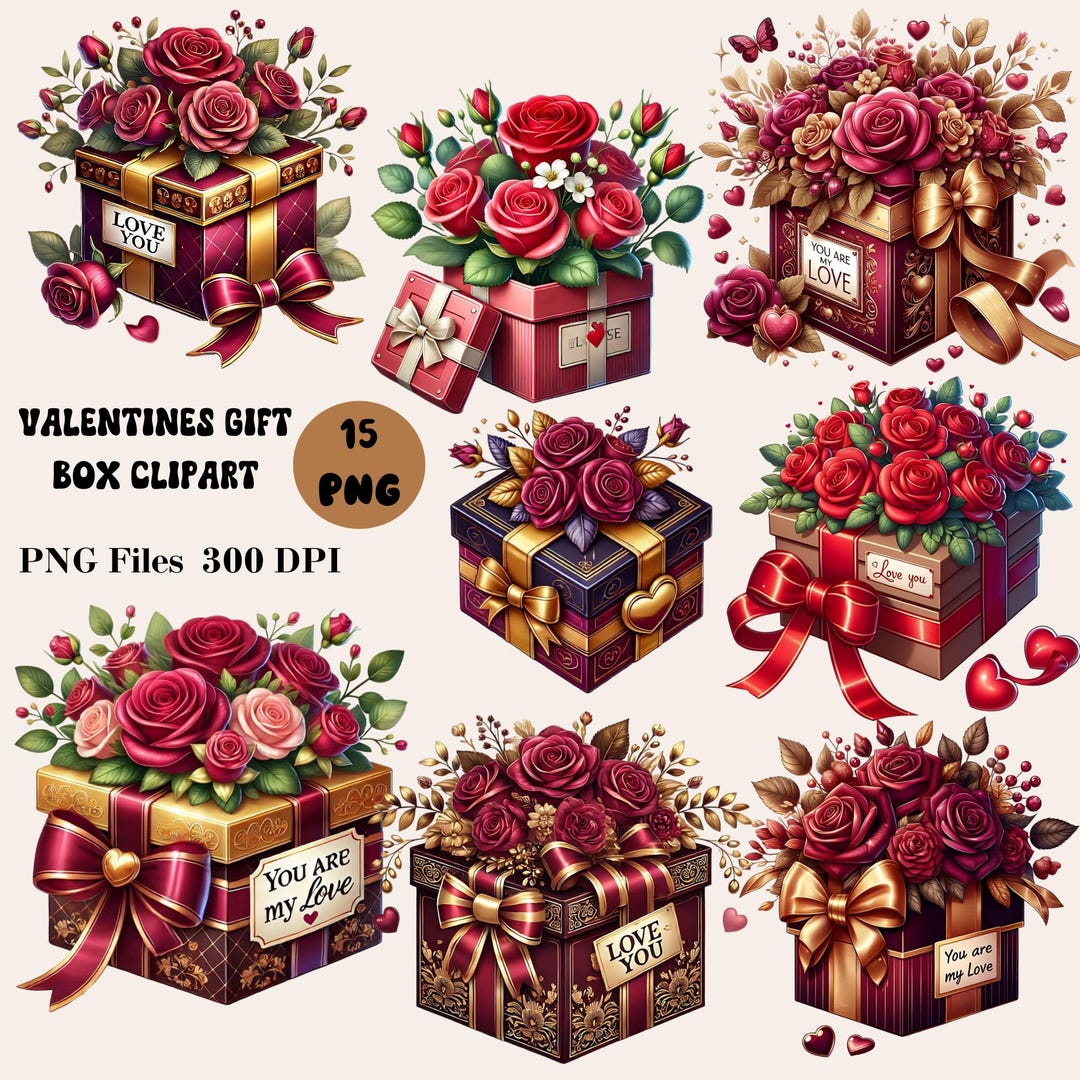 15 Valentines Gift Box Clipart, Romantic Gift Box Clipart, Valentine's ...