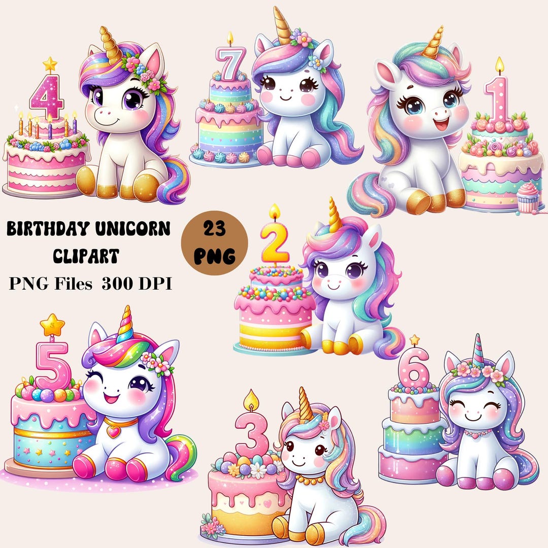23 Birthday Unicorn Clipart, Birthday Unicorn PNG, Cute Unicorn Clipart ...