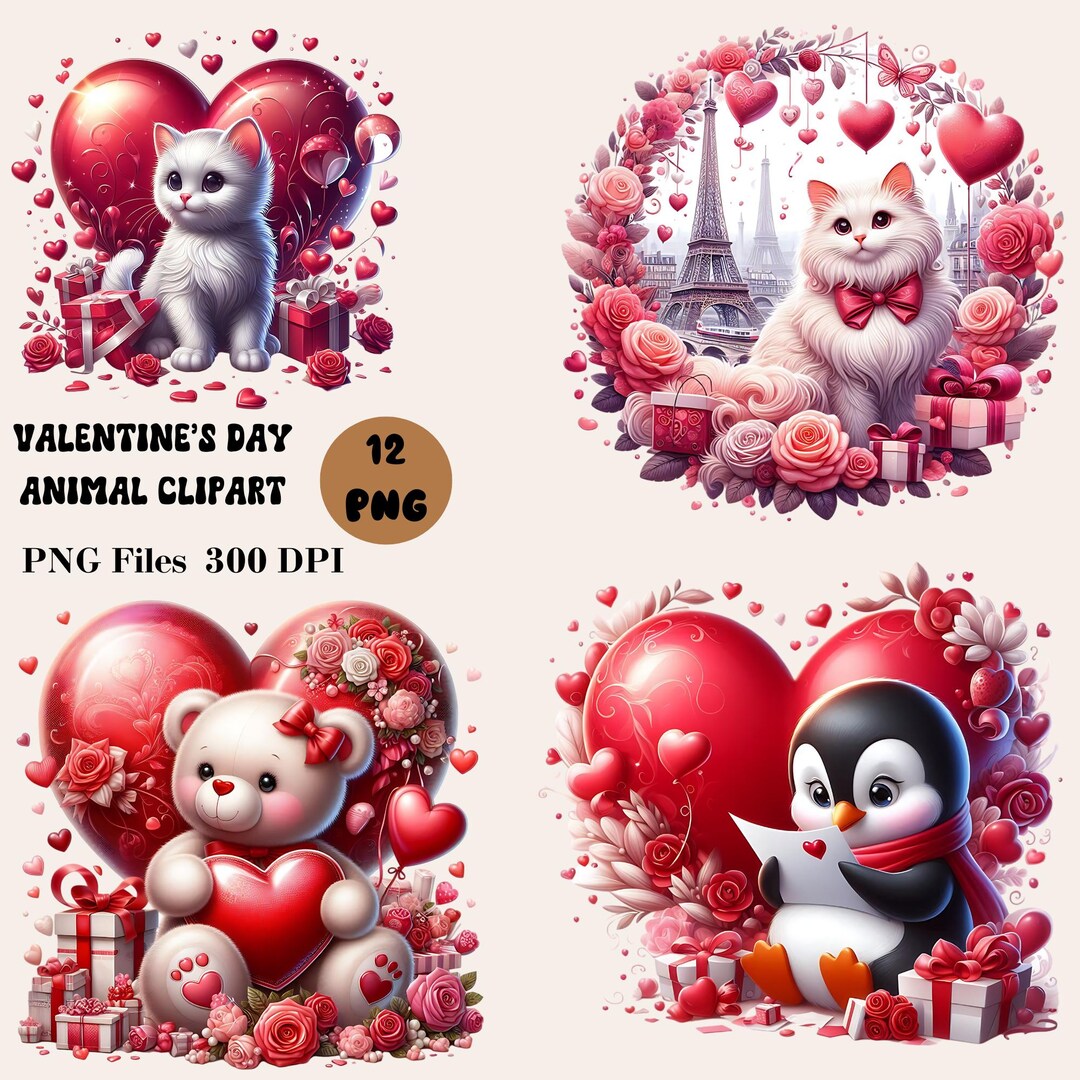 12 Valentine's Day Animals Clipart, Cute Valentine Animals Clipart ...