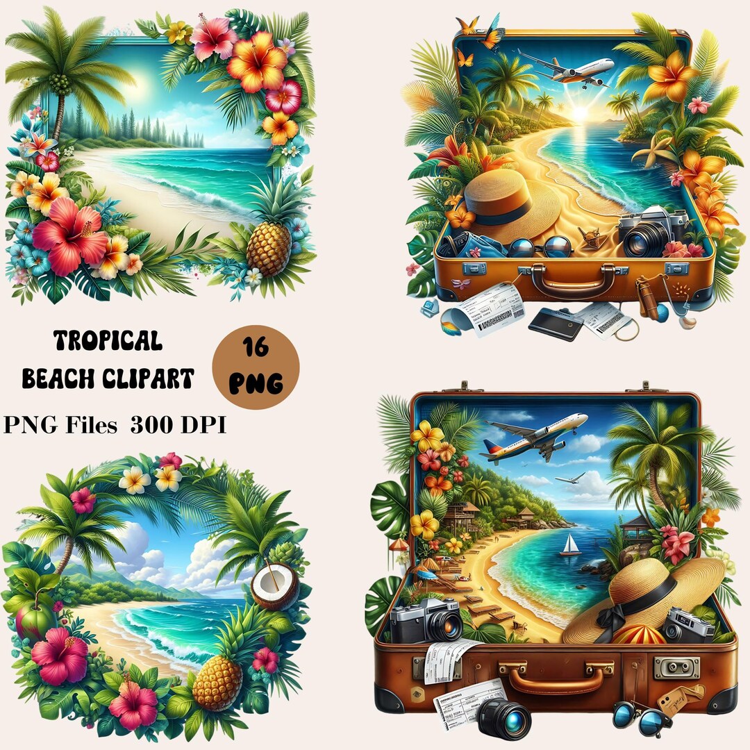16 Tropical Beach Clipart, Tropical Landscape Clipart, Summer Beach PNG ...