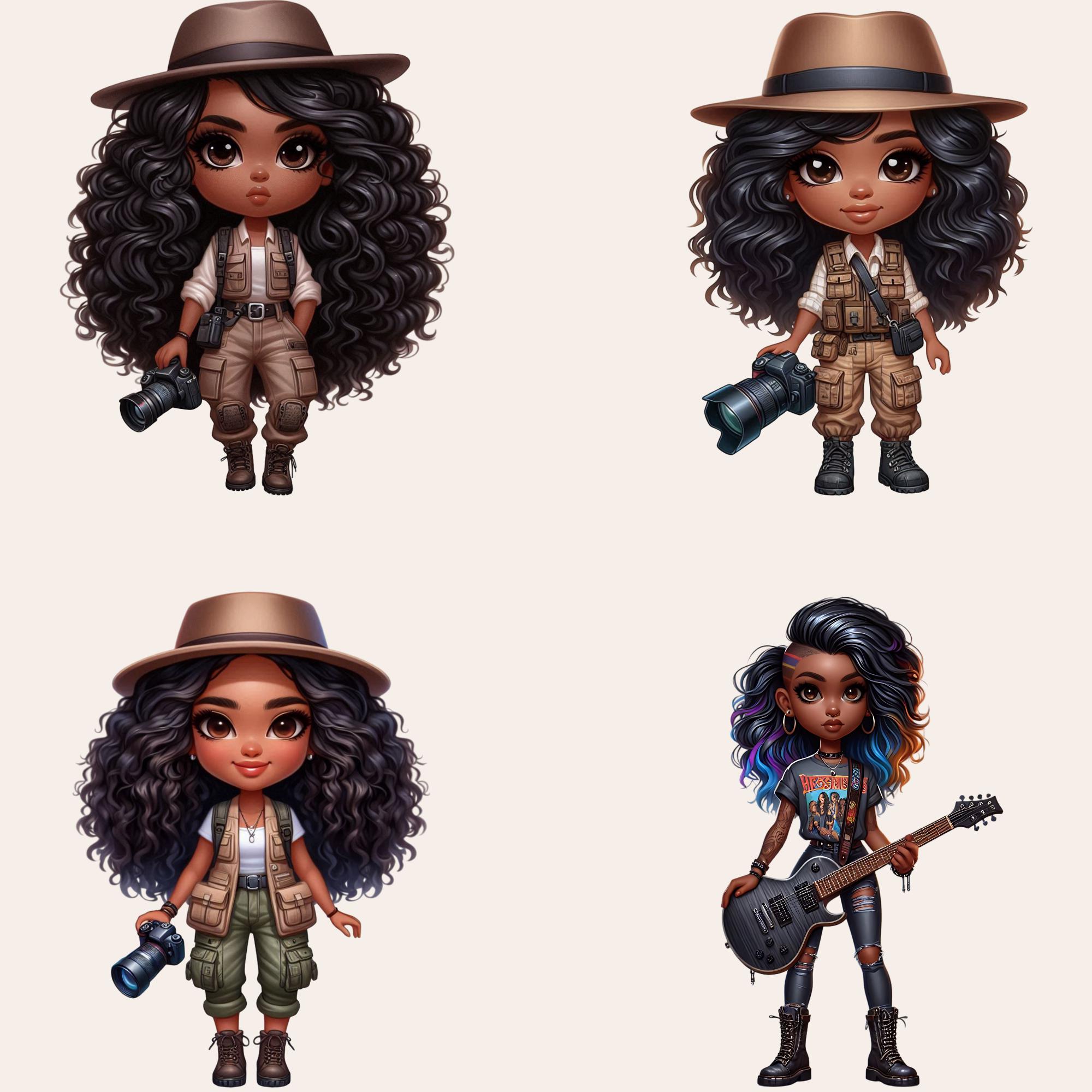 31 Afro American Chibi Girl Clipart, Chibi Doll Clipart, Black Chibi ...